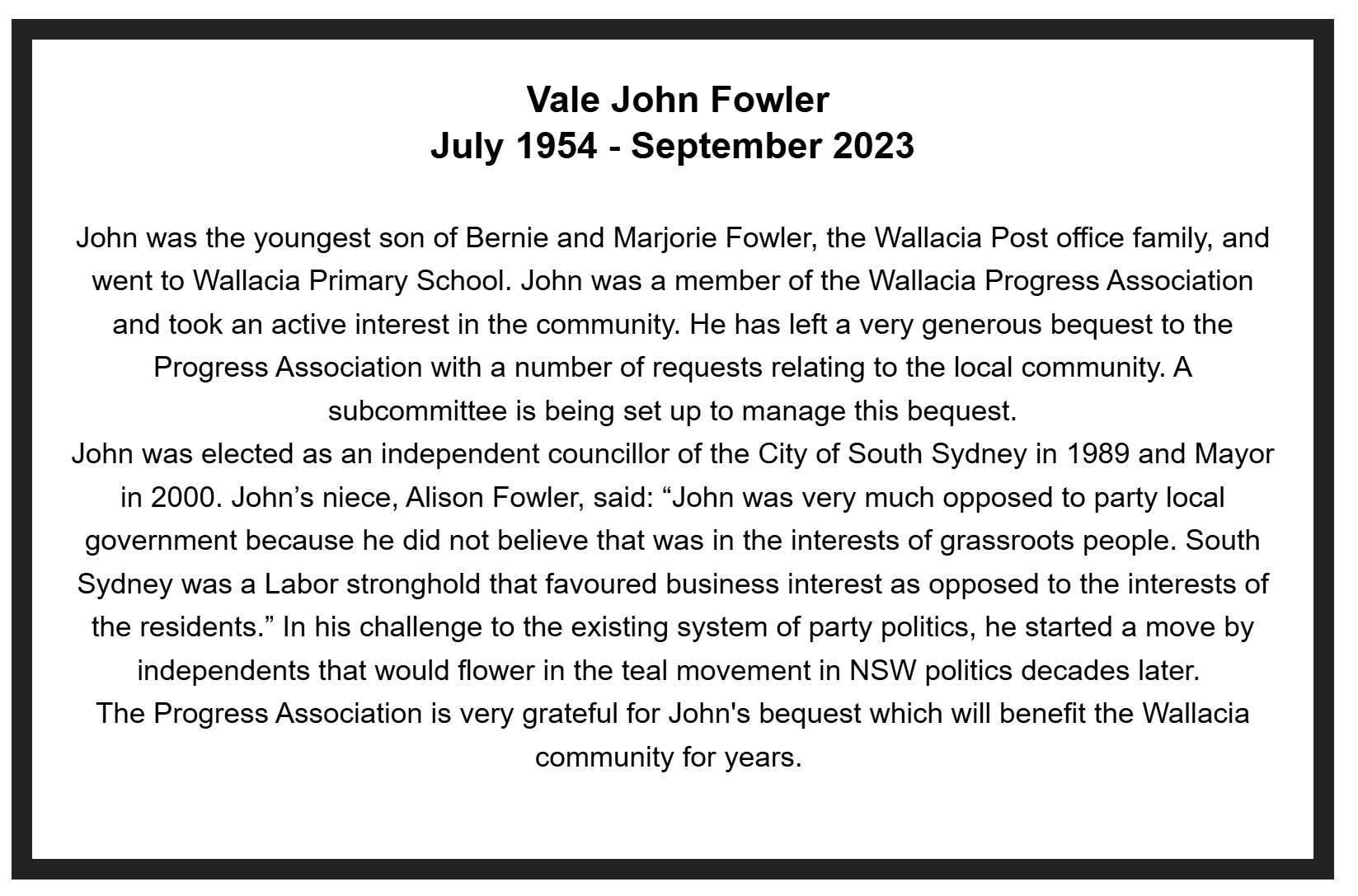 October 2024 - Wallacia Progress Association
